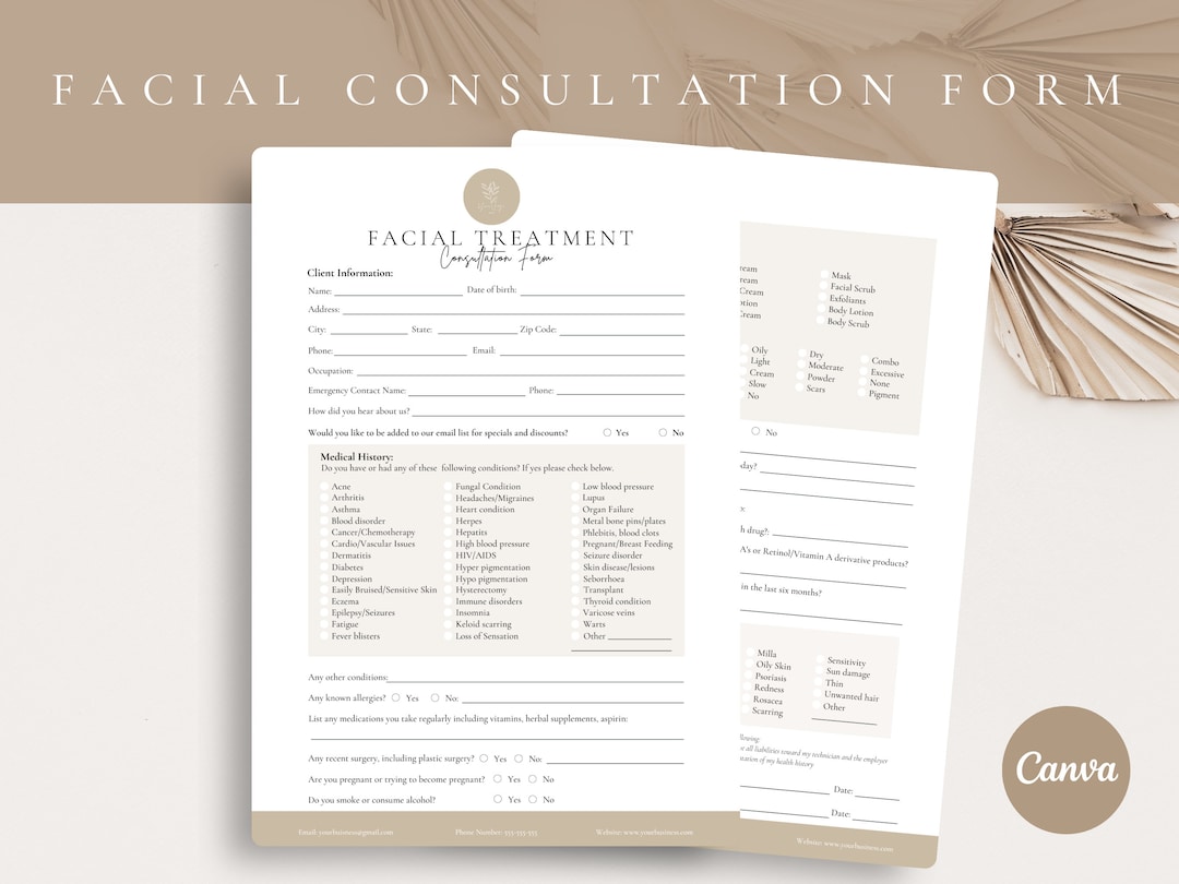 EDITABLE Facial Consultation Form, Client Intake Form,beauty Salon ...