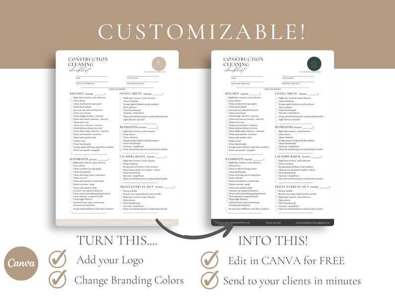 Professional Construction Cleaning Checklist,editable House ...