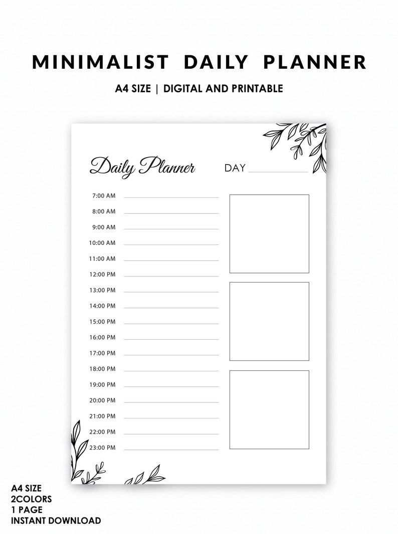 Minimalist Daily Planner Printable | A4 Organizer (digital Download) - Etsy