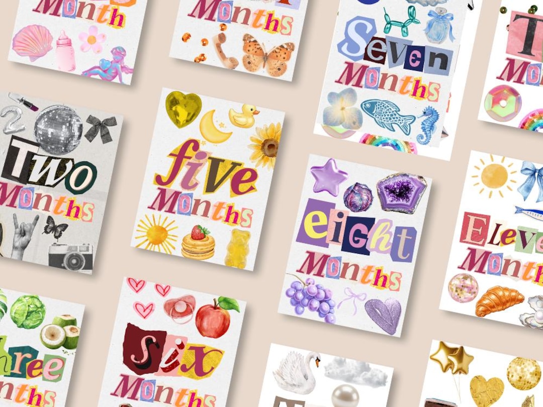 Sticker Collage Baby Monthly Milestone Cards, Ready to Ship, Vibrant ...