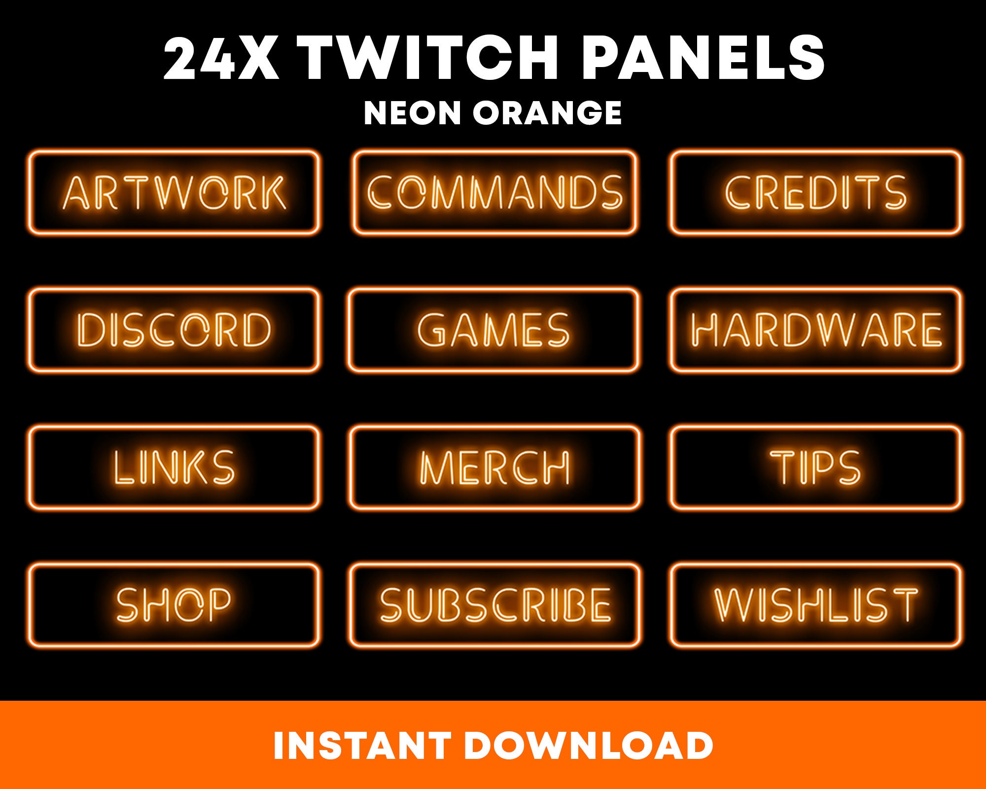 24x Twitch Panels | Orange Neon Panels | Cute Twitch Panels | Clean ...