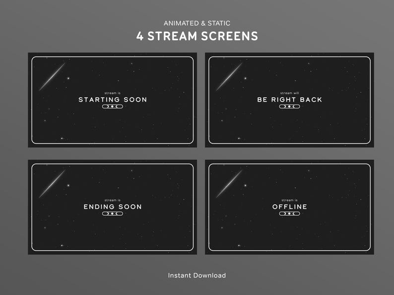 Black and White Celestial Stream Overlay Package | Animated Twitch ...