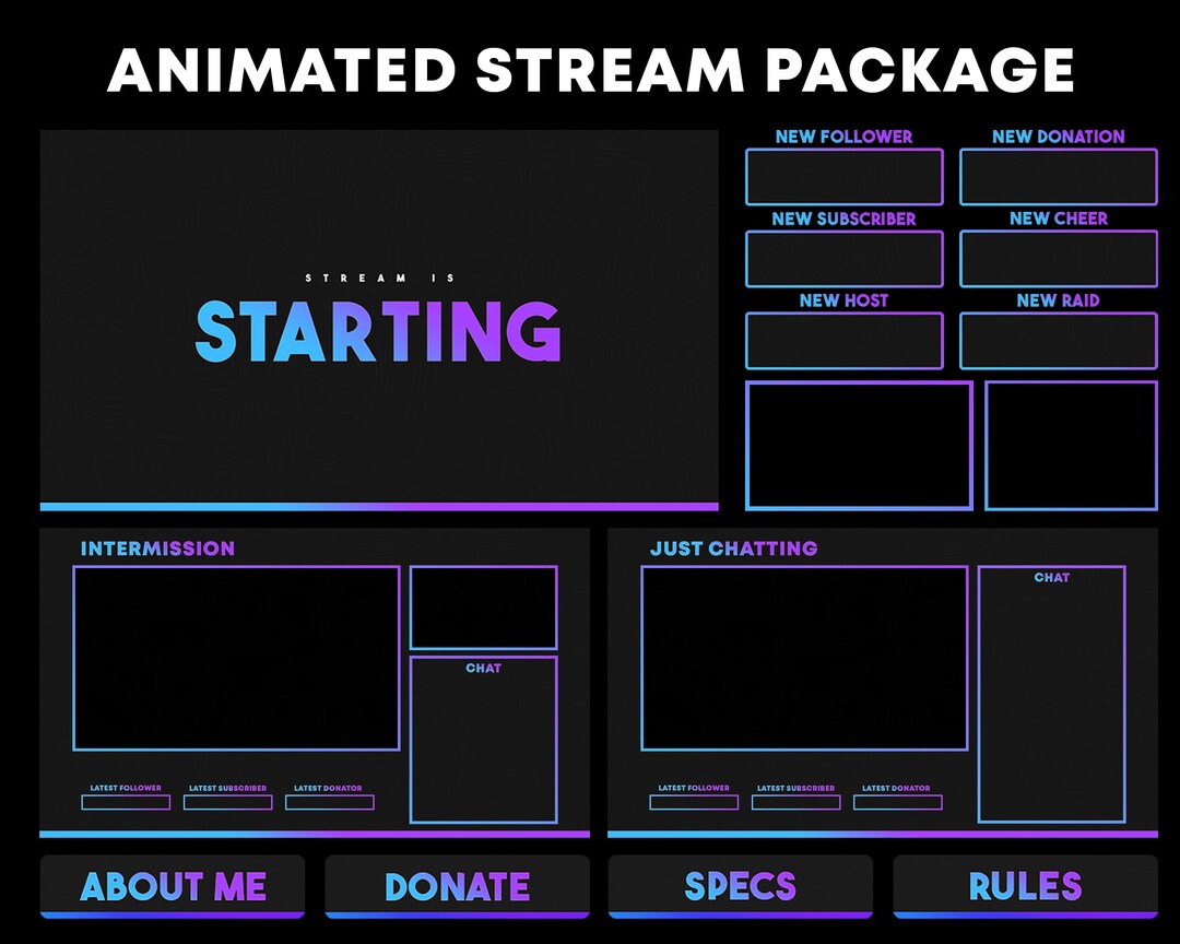 ANIMATED Twitch Overlay Pack | Blue Purple Gradient Package | Stream ...