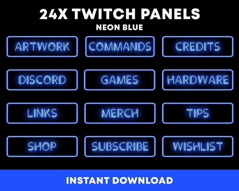 24x Twitch Panels | Blue Neon Panels | Cute Twitch Panels | Clean Neon ...