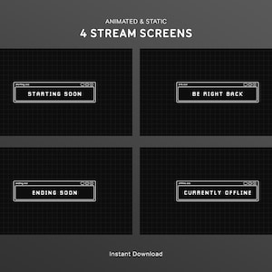 Black and White Dark Retro Stream Overlay Package | Animated Twitch ...