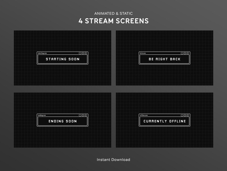 Black and White Dark Retro Stream Overlay Package | Animated Twitch ...