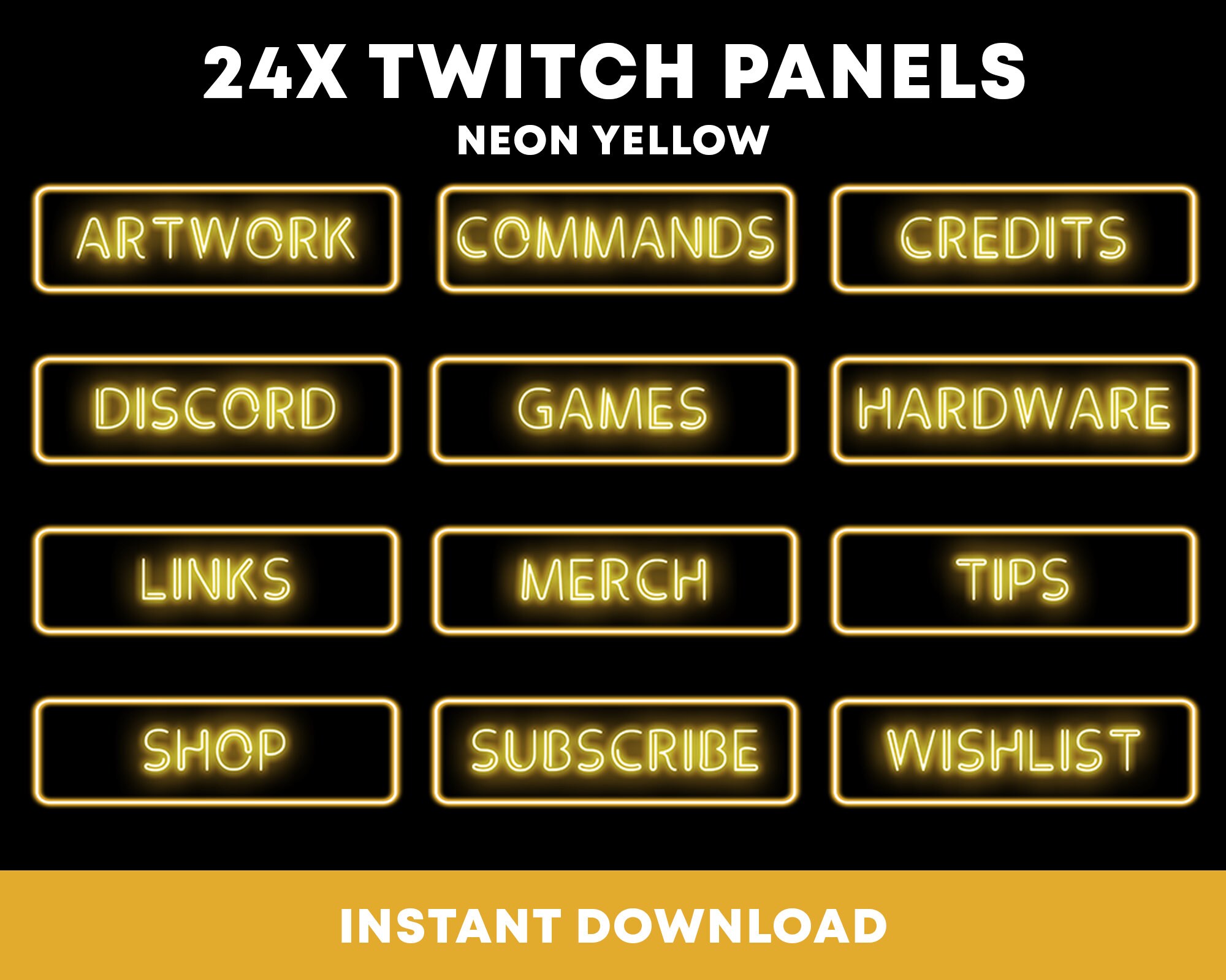 24x Twitch Panels | Yellow Neon Panels | Cute Twitch Panels | Clean ...