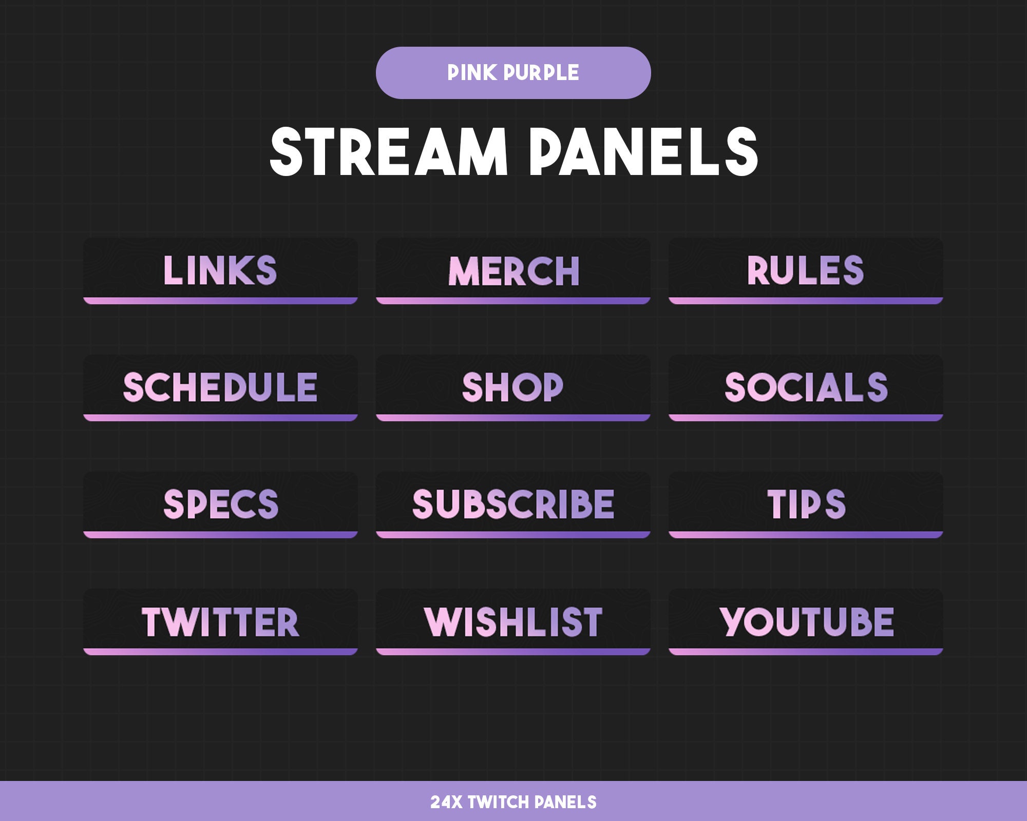24x Twitch Panels | Pink Purple Gradient Panels | Minimal Stream Panels ...