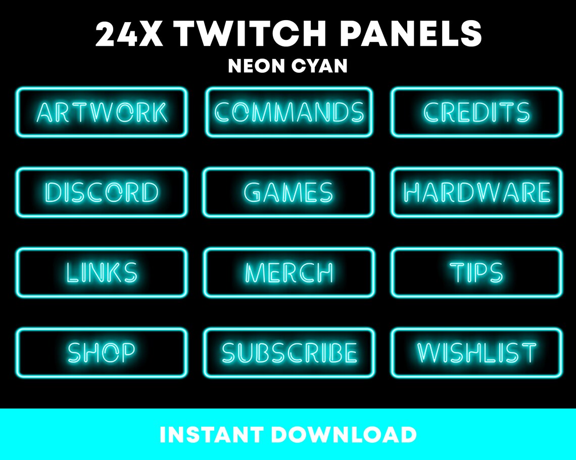 24x Cyan Neon Twitch Panels | Clean Neon Panels | Panels for Streaming ...