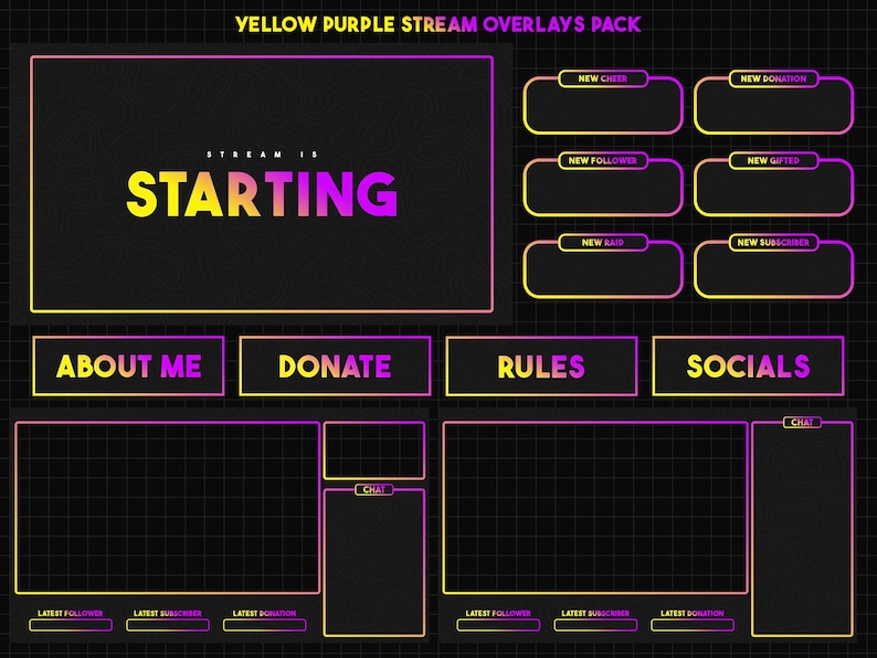 ANIMATED Twitch Overlay Pack | Yellow Purple Gradient Package | Stream ...