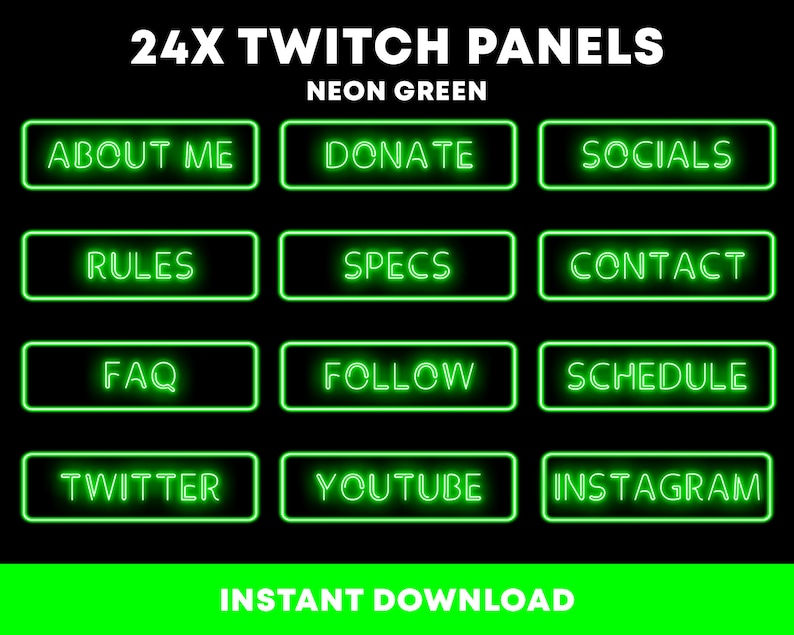 24x Twitch Panels | Green Neon Panels | Cute Twitch Panels | Clean Neon ...