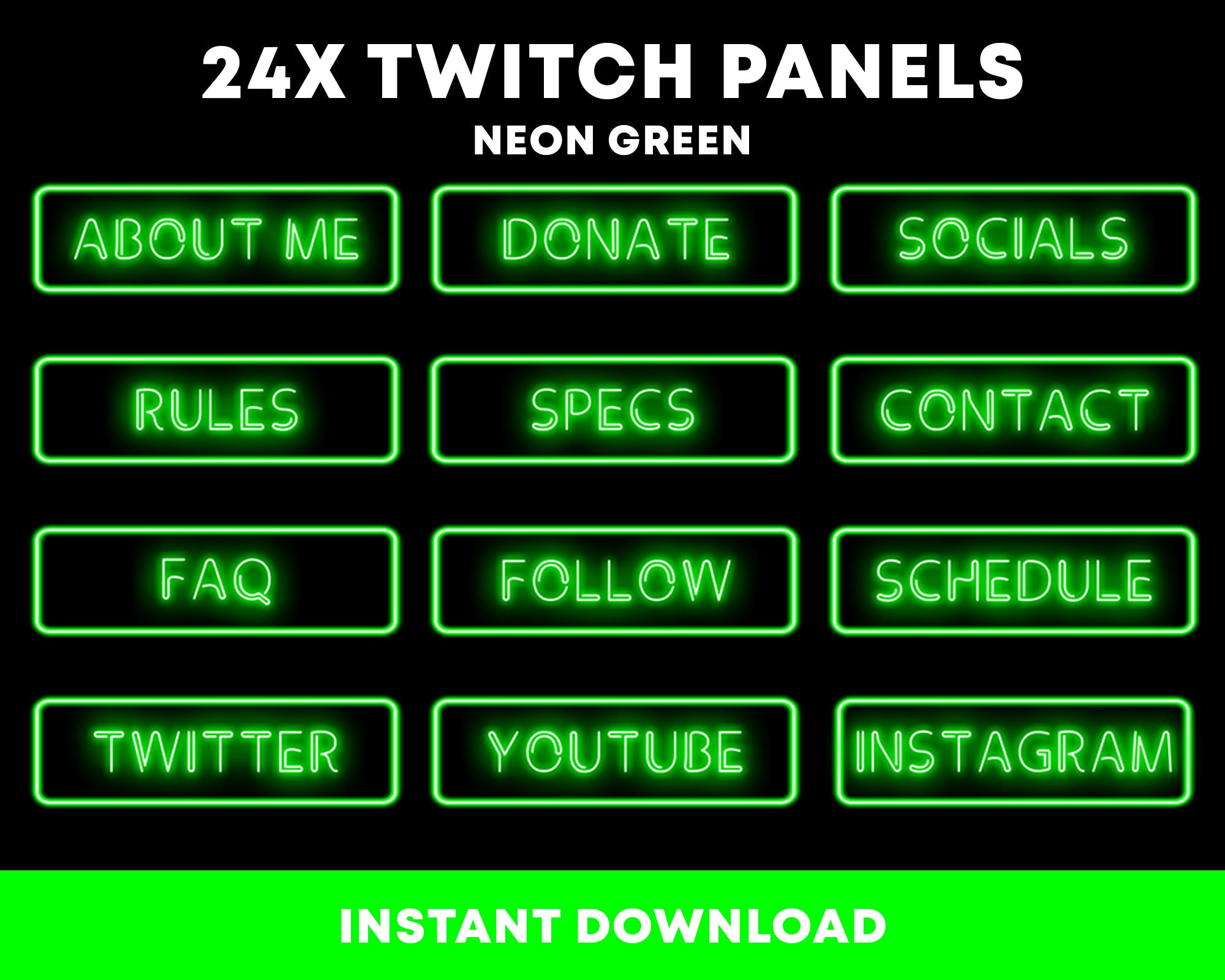 24x Twitch Panels | Green Neon Panels | Cute Twitch Panels | Clean Neon ...