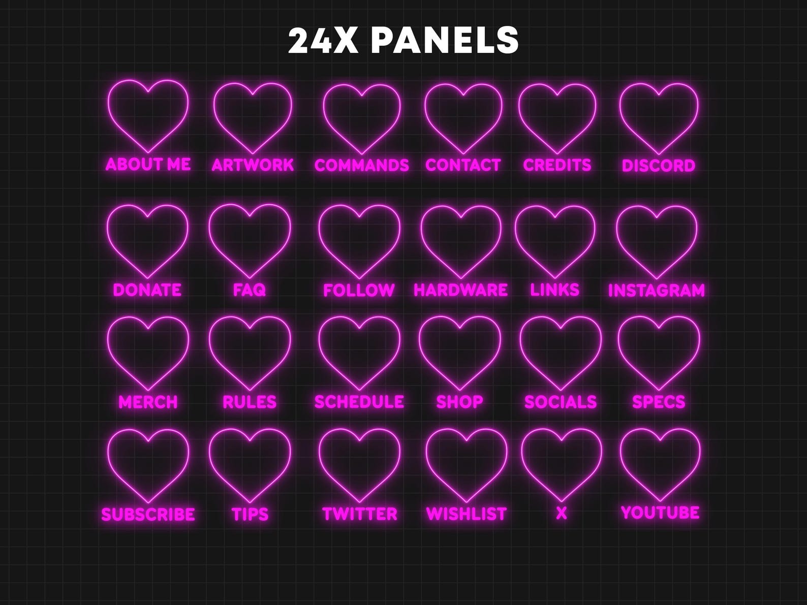ANIMATED Twitch Overlay Pack | Pink Neon Heart Overlays Package ...