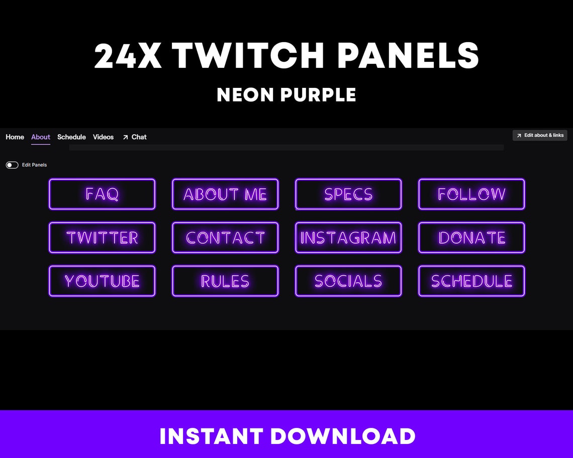24x Purple Neon Twitch Panels Clean Neon Panels Panels for - Etsy