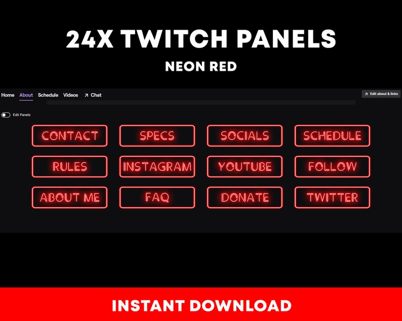 24x Red Neon Twitch Panels Clean Neon Panels Panels for - Etsy