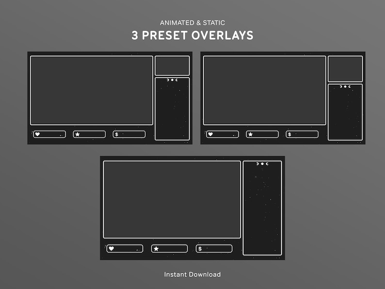 Black and White Celestial Stream Overlay Package | Animated Twitch ...