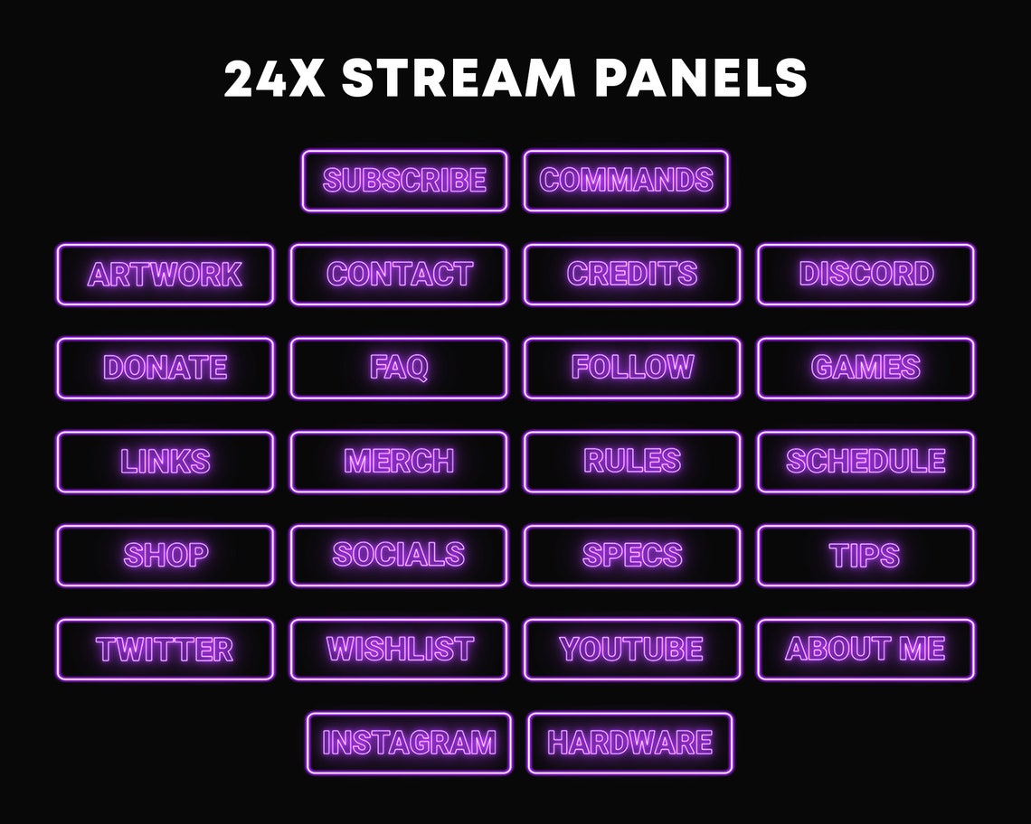 Animated Twitch Overlay Pack | Purple Neon Stream Package | Clean ...