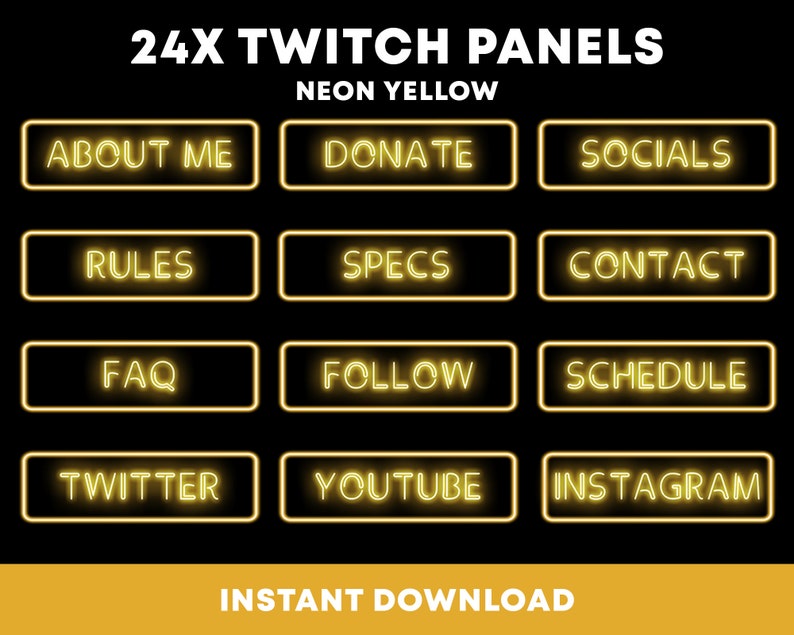 24x Twitch Panels | Yellow Neon Panels | Cute Twitch Panels | Clean ...