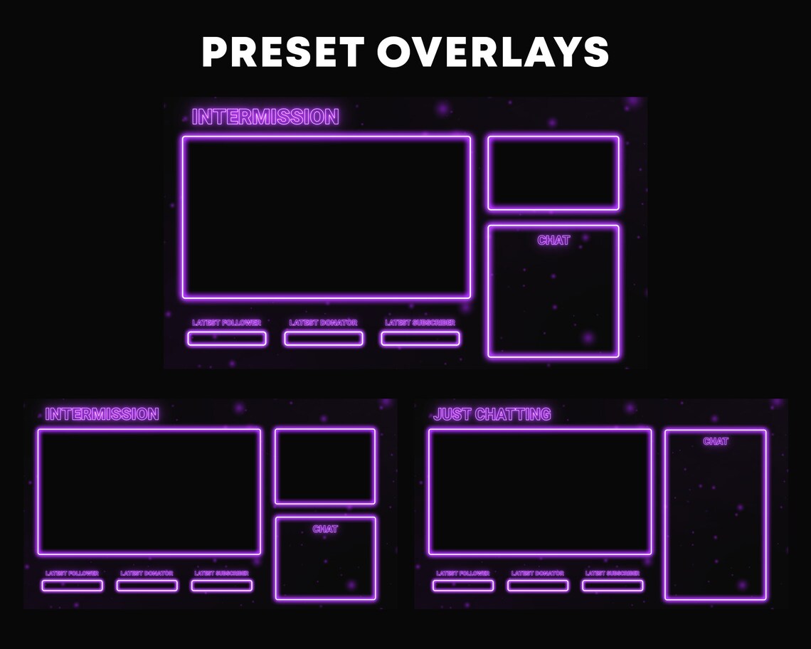 Animated Twitch Overlay Pack | Purple Neon Stream Package | Clean ...