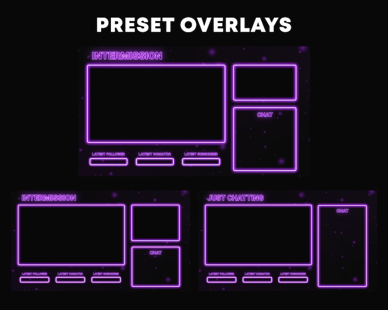 Animated Twitch Overlay Pack | Purple Neon Stream Package | Clean ...