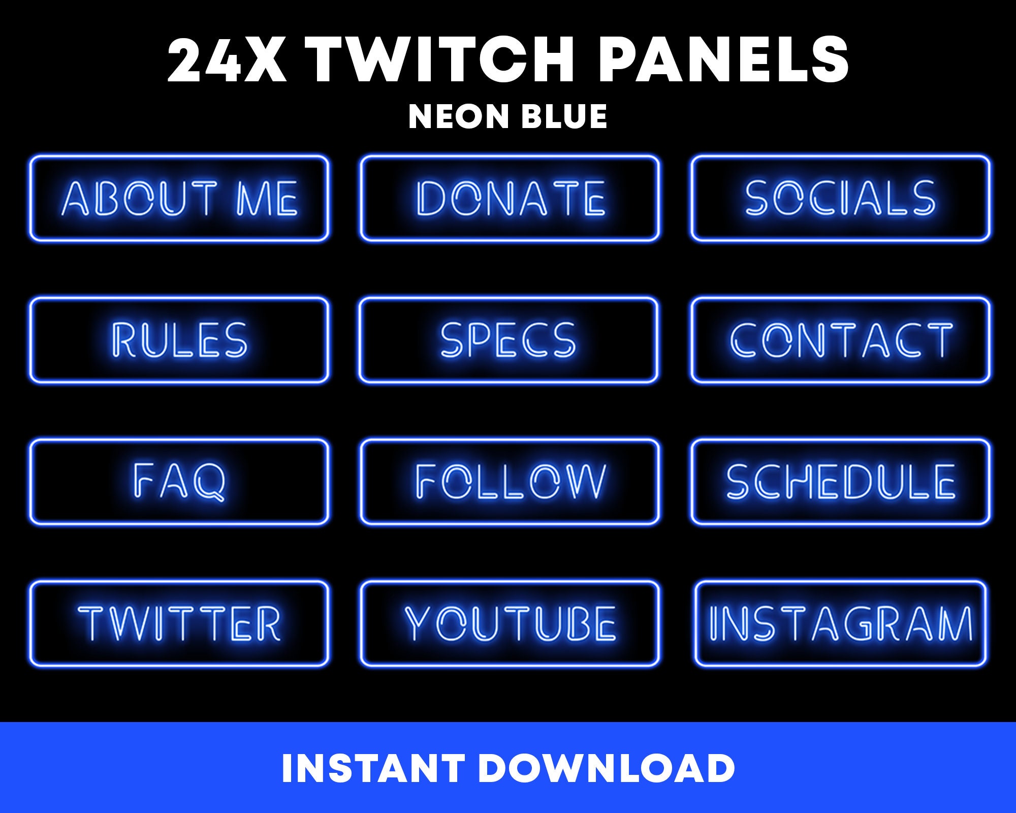 24x Twitch Panels | Blue Neon Panels | Cute Twitch Panels | Clean Neon ...