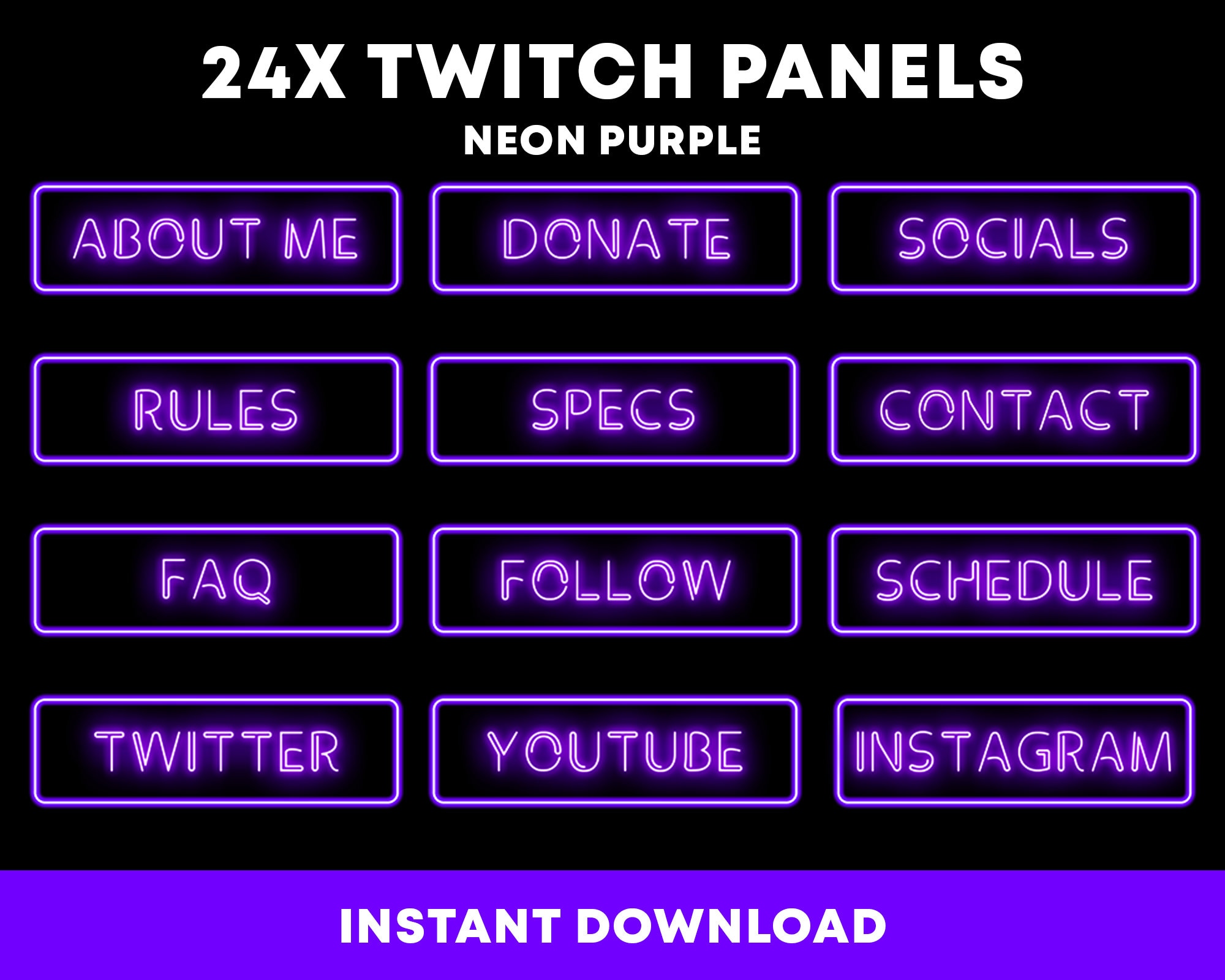 24x Purple Neon Twitch Panels | Clean Neon Panels | Panels for ...