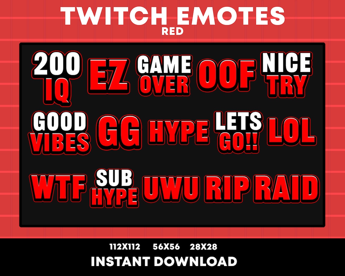 15x Red Text Emotes Twitch Text Emotes Twitch Emote Pack Discord Emotes ...