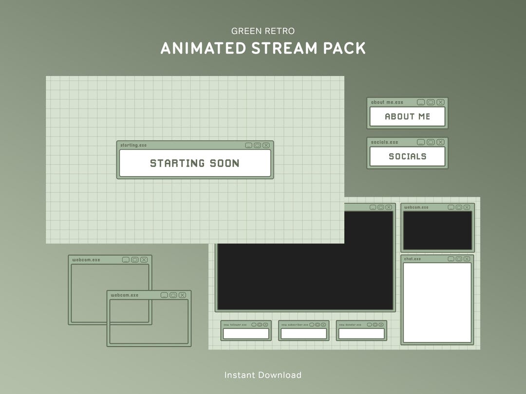 Green Retro Stream Overlay Package | Animated Twitch Overlays Pack ...