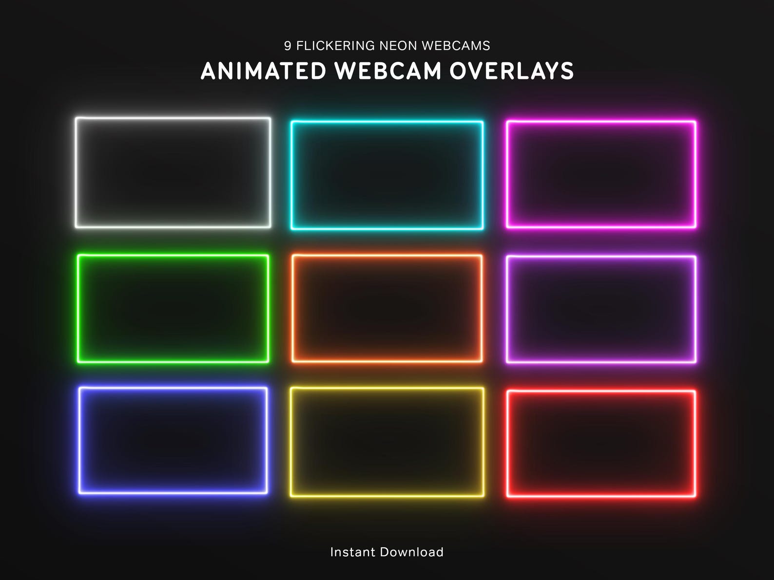 Animated Neon Flickering Webcam Borders | 9 Twitch Webcam Overlays Pack ...