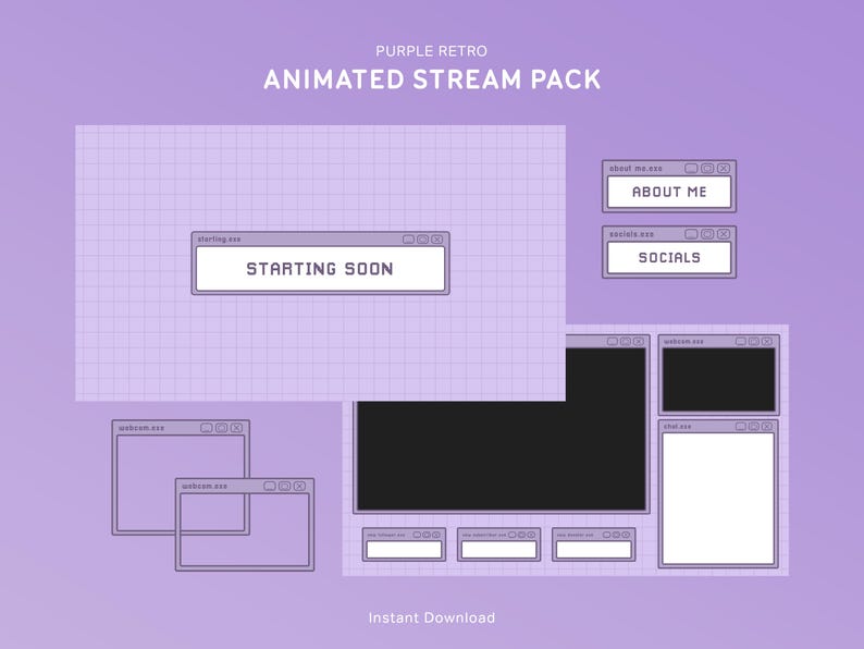 Purple Retro Stream Overlay Package | Animated Twitch Overlays Pack ...