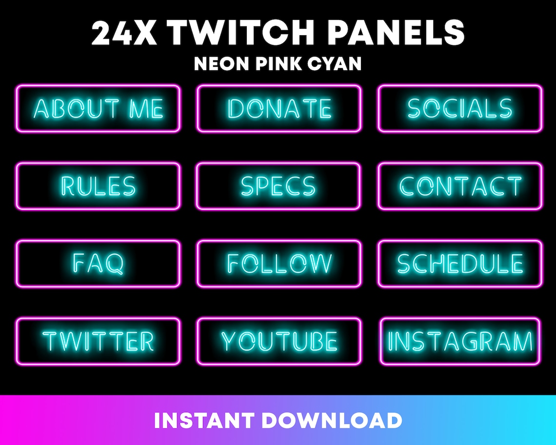24x Twitch Panels | Pink Cyan Neon Panels | Cute Twitch Panels | Clean ...