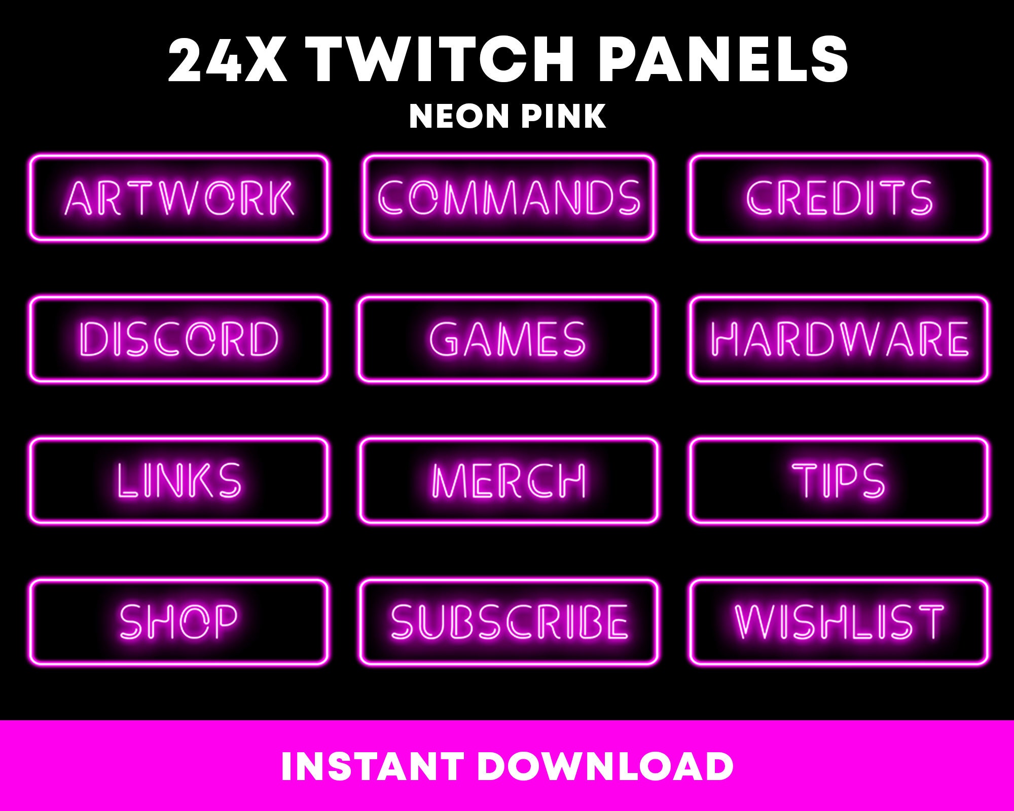 24x Twitch Panels | Pink Neon Panels | Cute Twitch Panels | Clean Neon ...