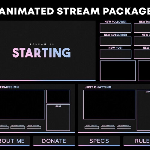 ANIMATED Twitch Overlay Pack Pink Blue Gradient Package - Etsy