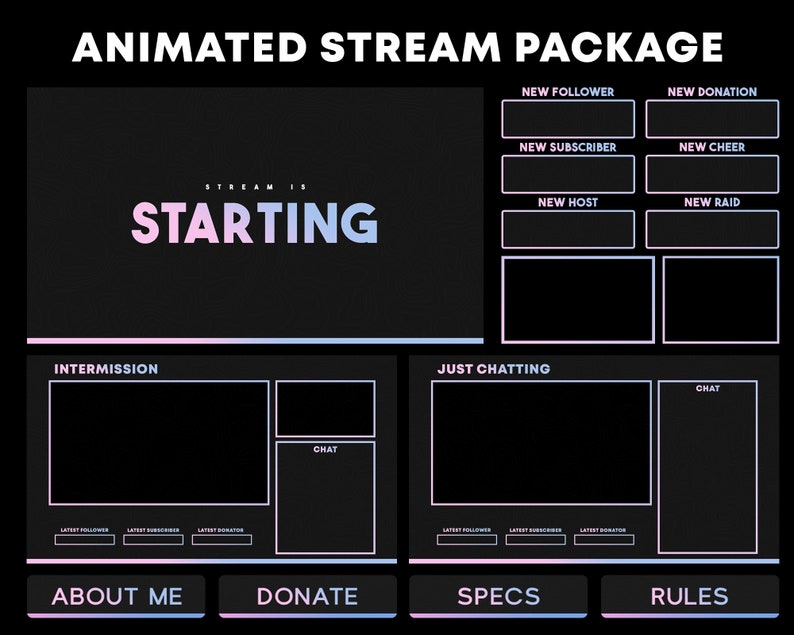 ANIMATED Twitch Overlay Pack | Pink Blue Gradient Package | Stream ...