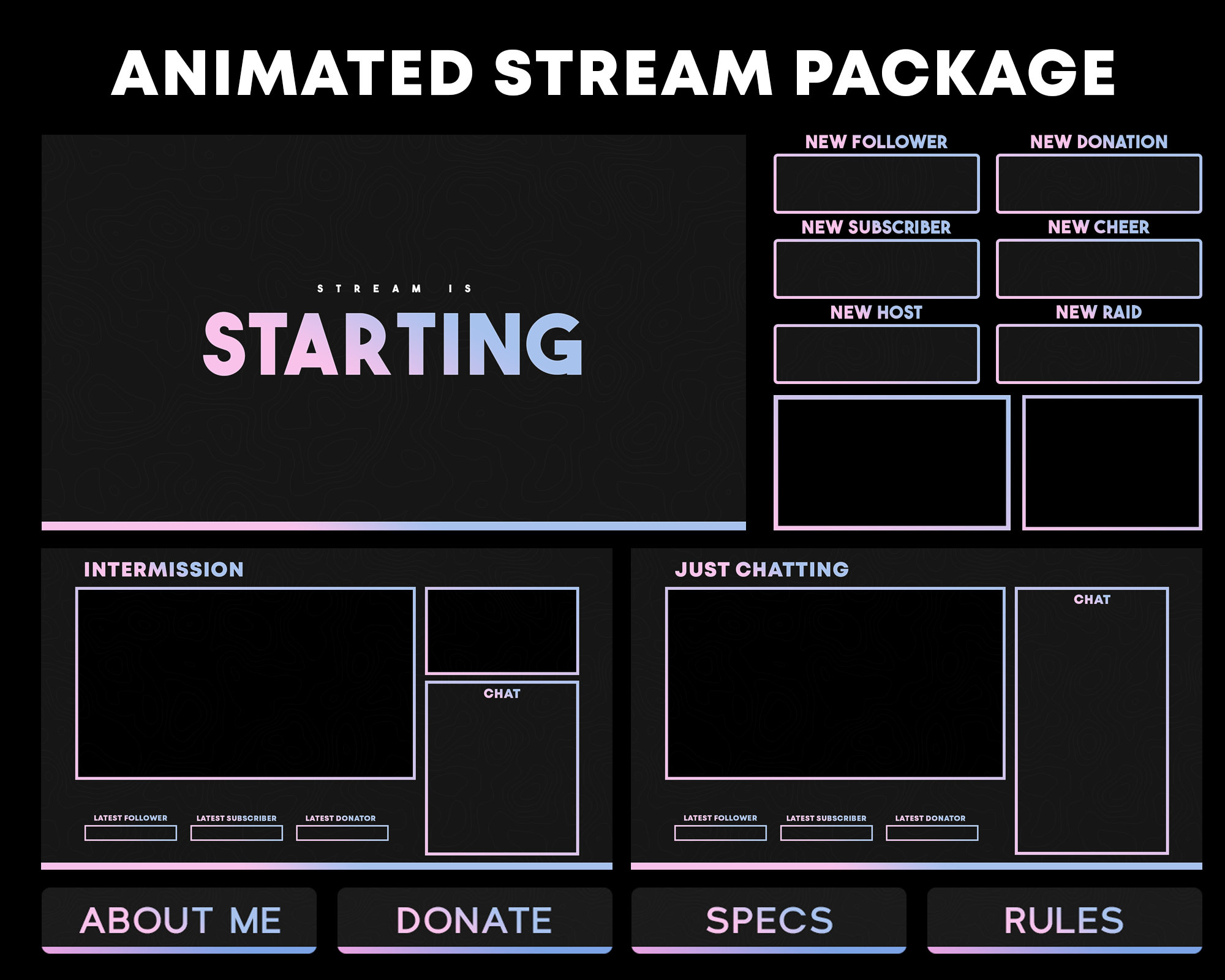 ANIMATED Twitch Overlay Pack | Pink Blue Gradient Package | Stream ...