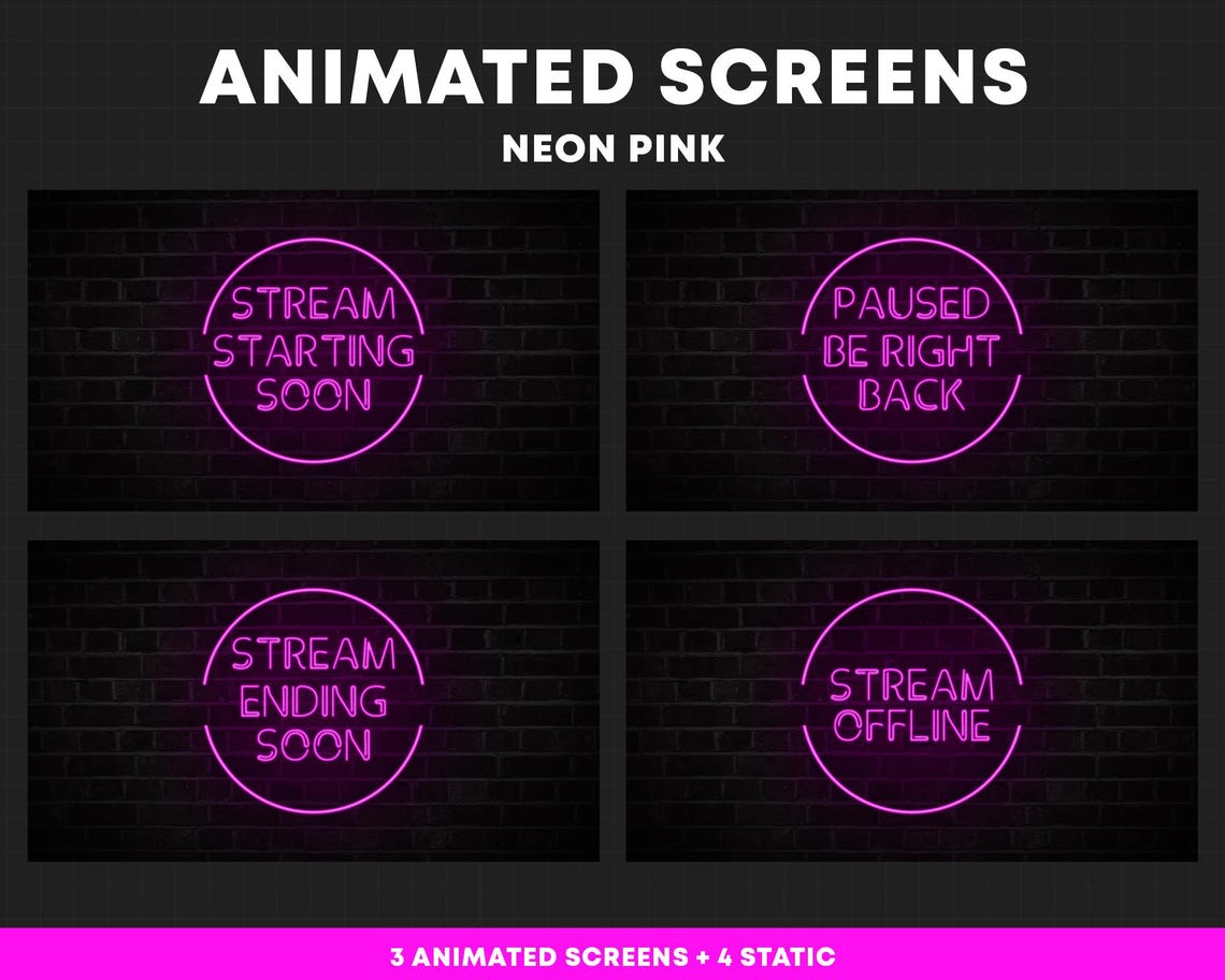 Twitch Stream Screens | Animated Neon Pink Screens | Twitch Overlay ...