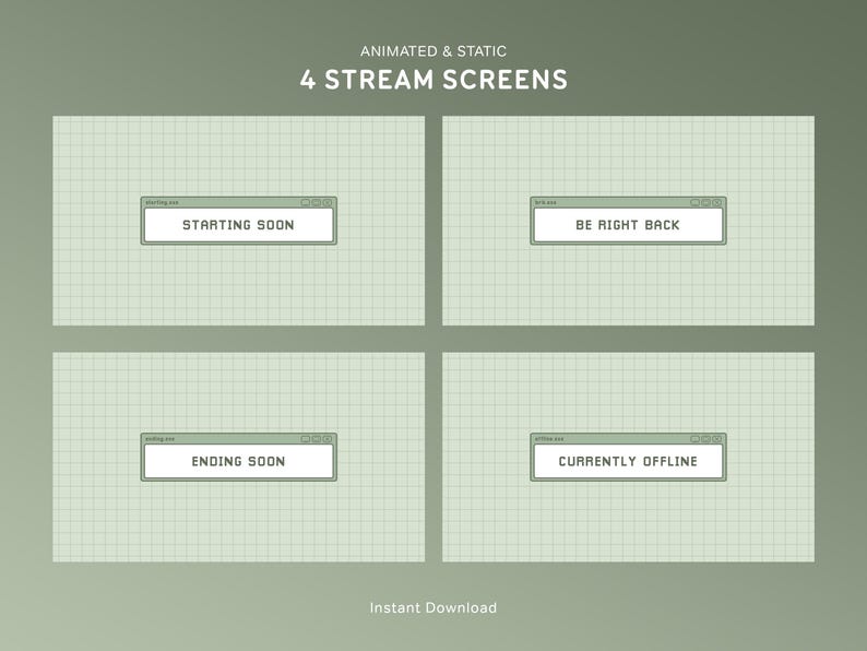 Green Retro Stream Overlay Package | Animated Twitch Overlays Pack ...