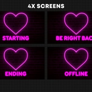 ANIMATED Twitch Overlay Pack | Pink Neon Heart Overlays Package ...