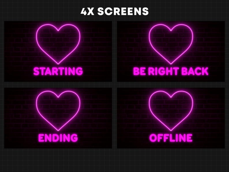 ANIMATED Twitch Overlay Pack Pink Neon Heart Overlays Package Stream ...