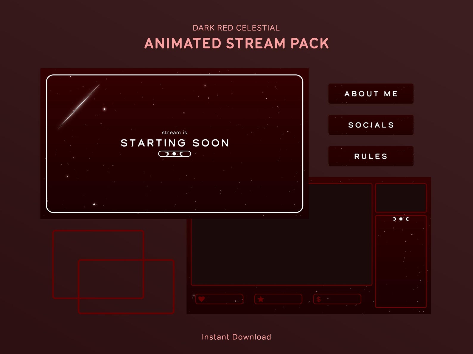 Dark Red Celestial Stream Overlay Package | Animated Twitch Overlays ...