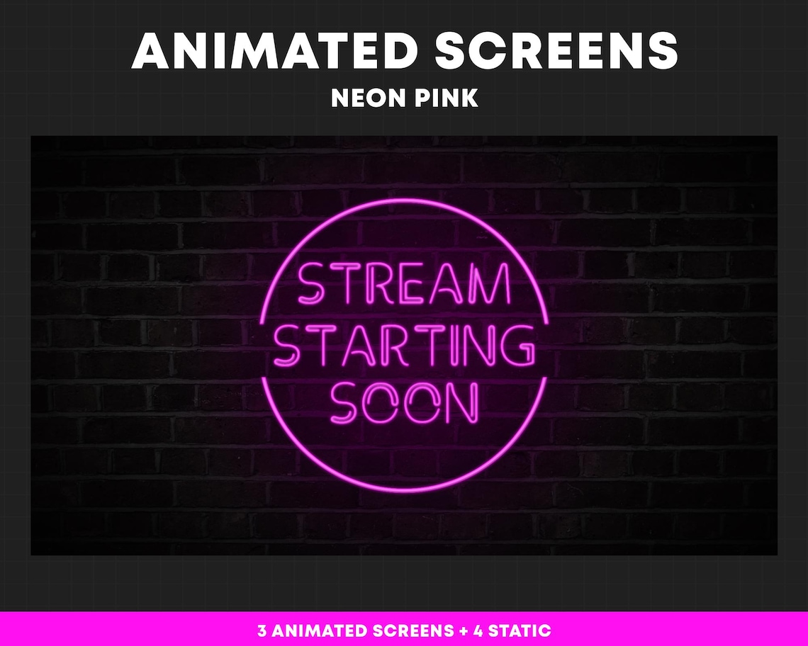 Twitch Stream Screens | Animated Neon Pink Screens | Twitch Overlay ...