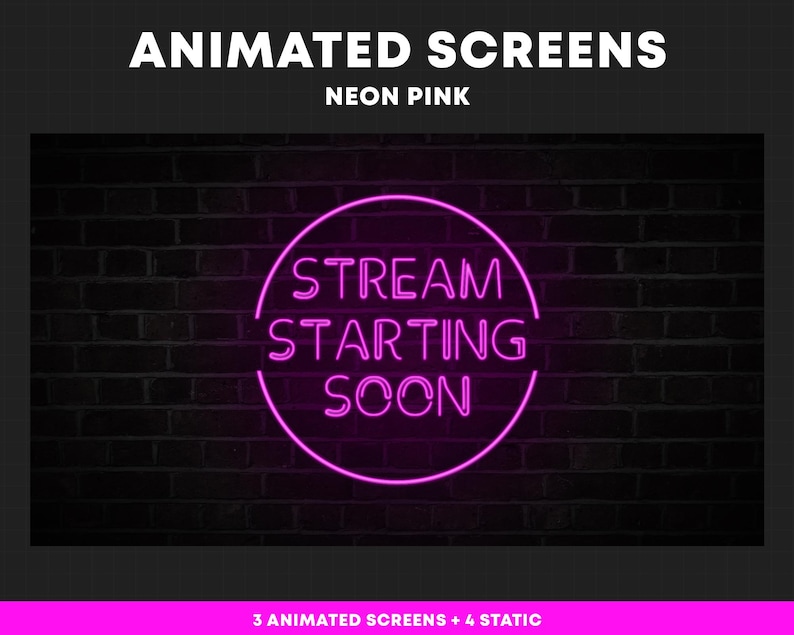 Twitch Stream Screens | Animated Neon Pink Screens | Twitch Overlay ...