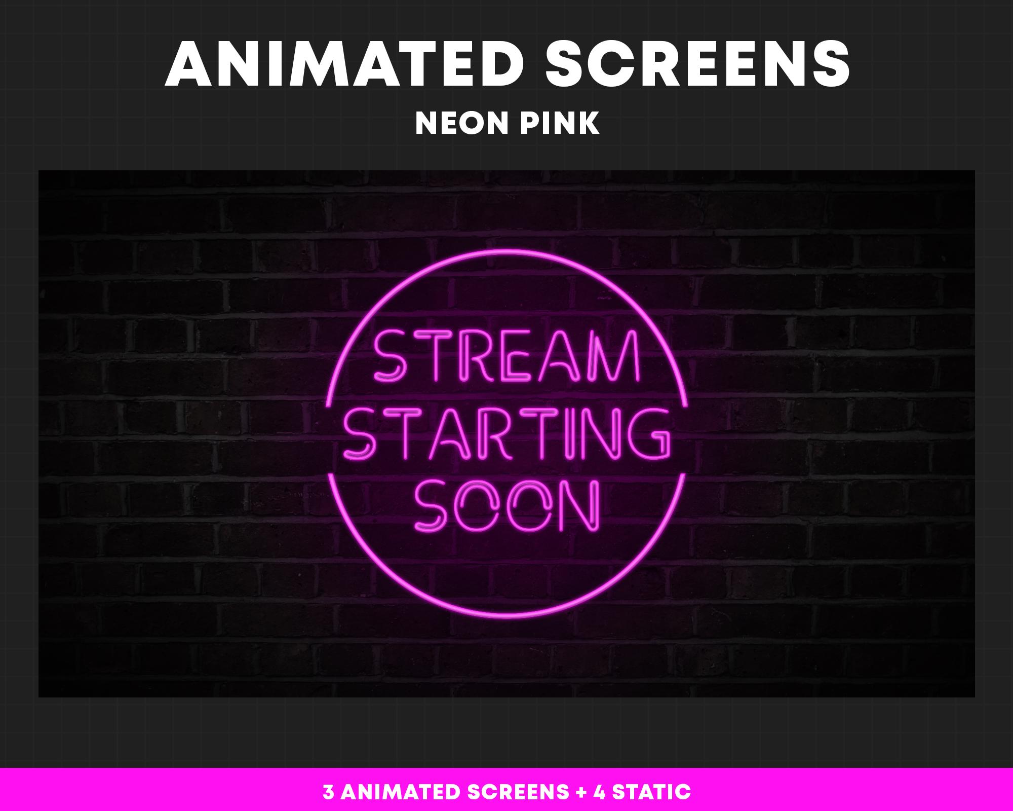 Twitch Stream Screens | Animated Neon Pink Screens | Twitch Overlay ...