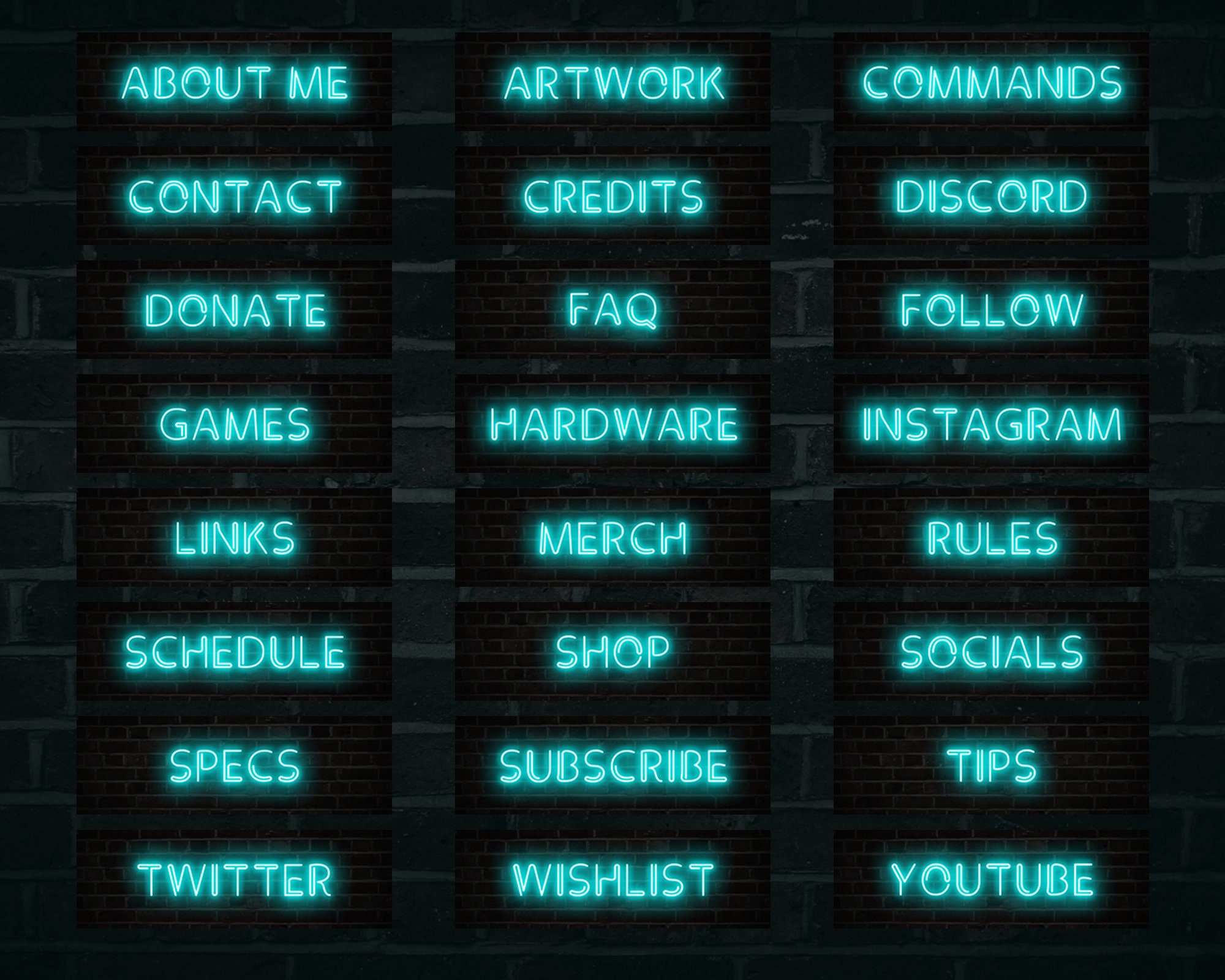 Stream Overlay Pack Neon Cyan - Animated Twitch Overlays Package - Etsy