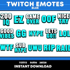 15x Blue Text Emotes | Twitch Text Emotes | Twitch Emote Pack | Discord ...