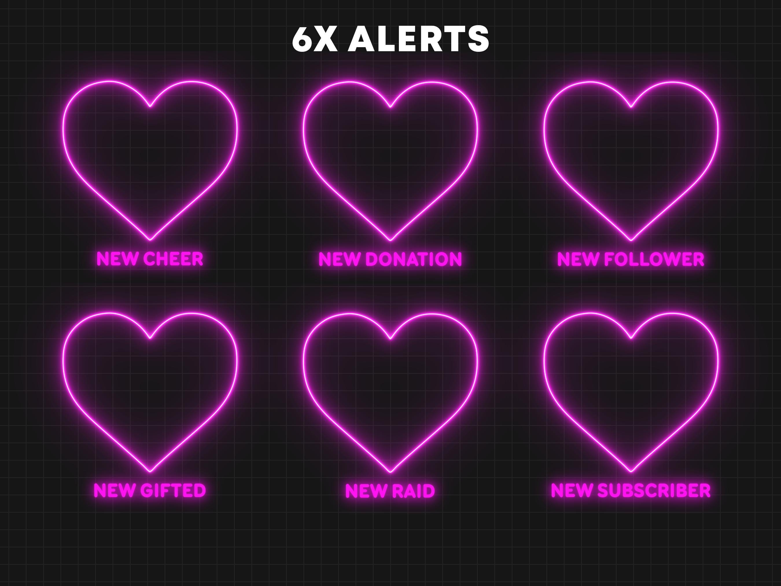 ANIMATED Twitch Overlay Pack | Pink Neon Heart Overlays Package ...