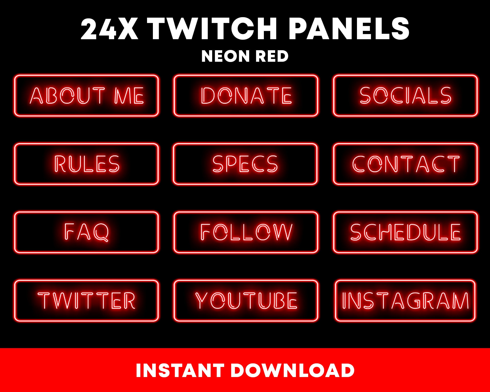 24x Red Neon Twitch Panels | Clean Neon Panels | Panels for Streaming ...