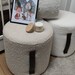 White Bouclé Boho Pouf-natural Leather Handle / Scandinavian Pouf ...