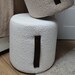 White Bouclé Boho Pouf-natural Leather Handle / Scandinavian Pouf ...