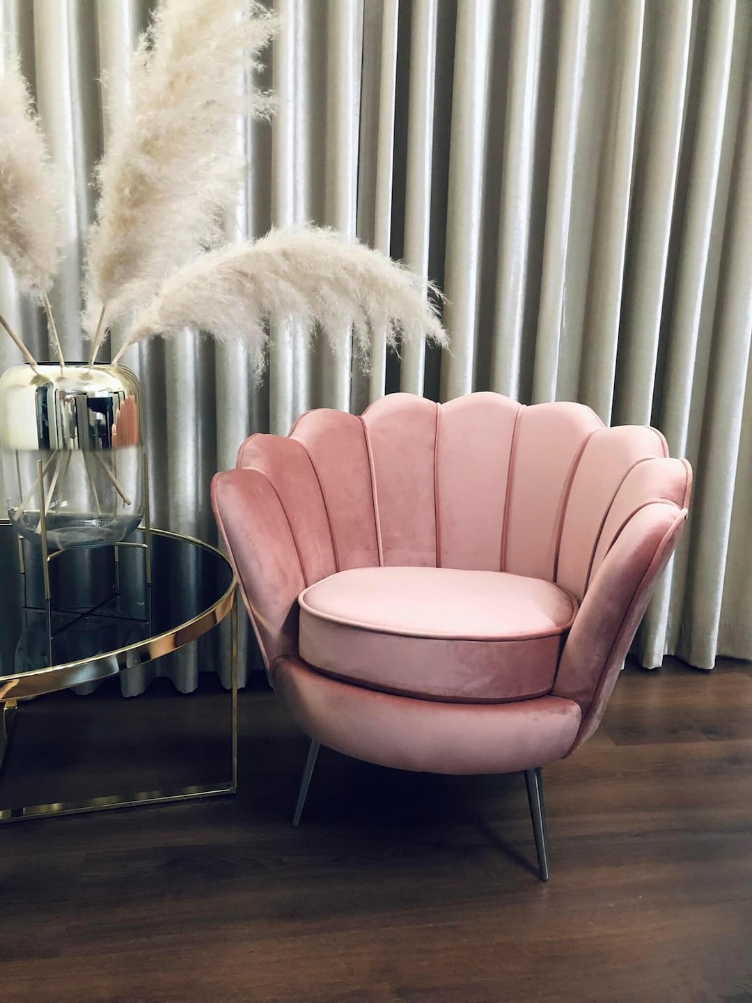 Powder Pink Velvet Shell Chair – Feminine Glam Accent Armchair With ...